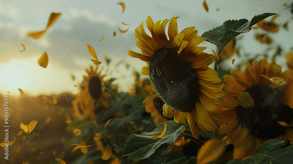 Foto de Sunflowers with petals falling transitioning to seeds Crops the ...