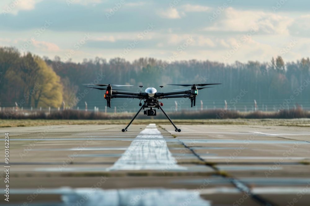 A hybrid drone taking off from a helipad, demonstrating its VTOL ...