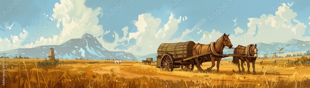 An illustration of an animal-powered vehicle, with a horse pulling a ...