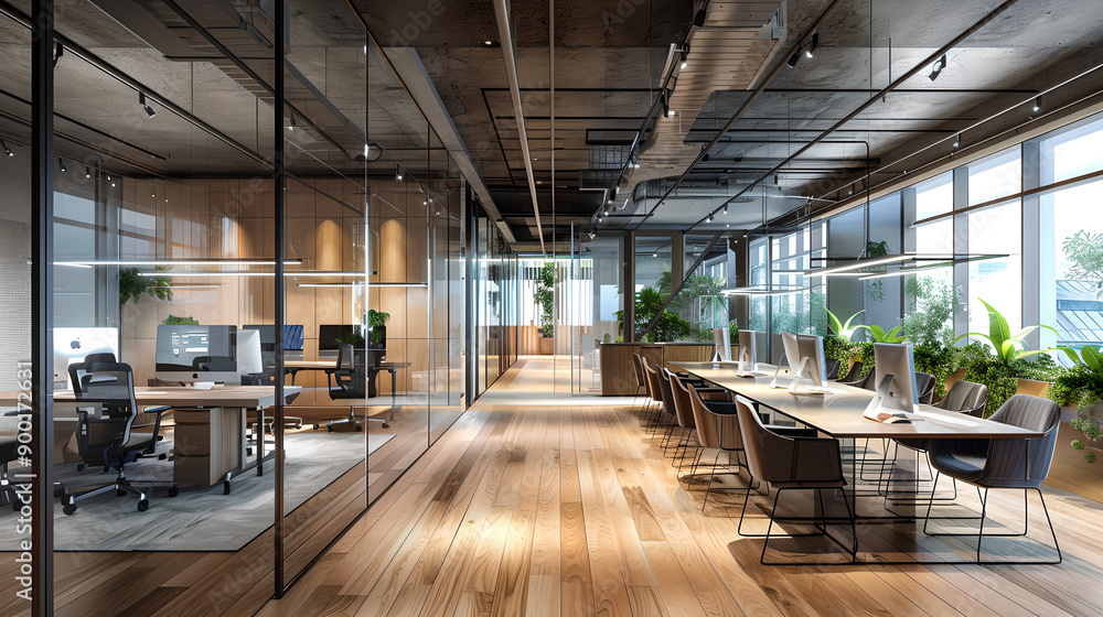 This is a photo of a glass-walled office. This is an interior photo of ...