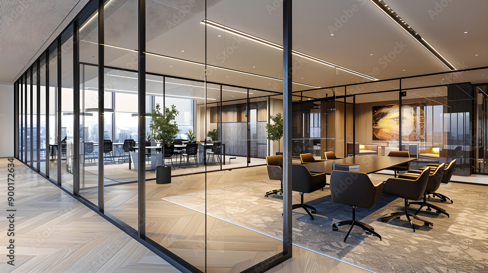 This is a photo of a glass-walled office. This is an interior photo of ...