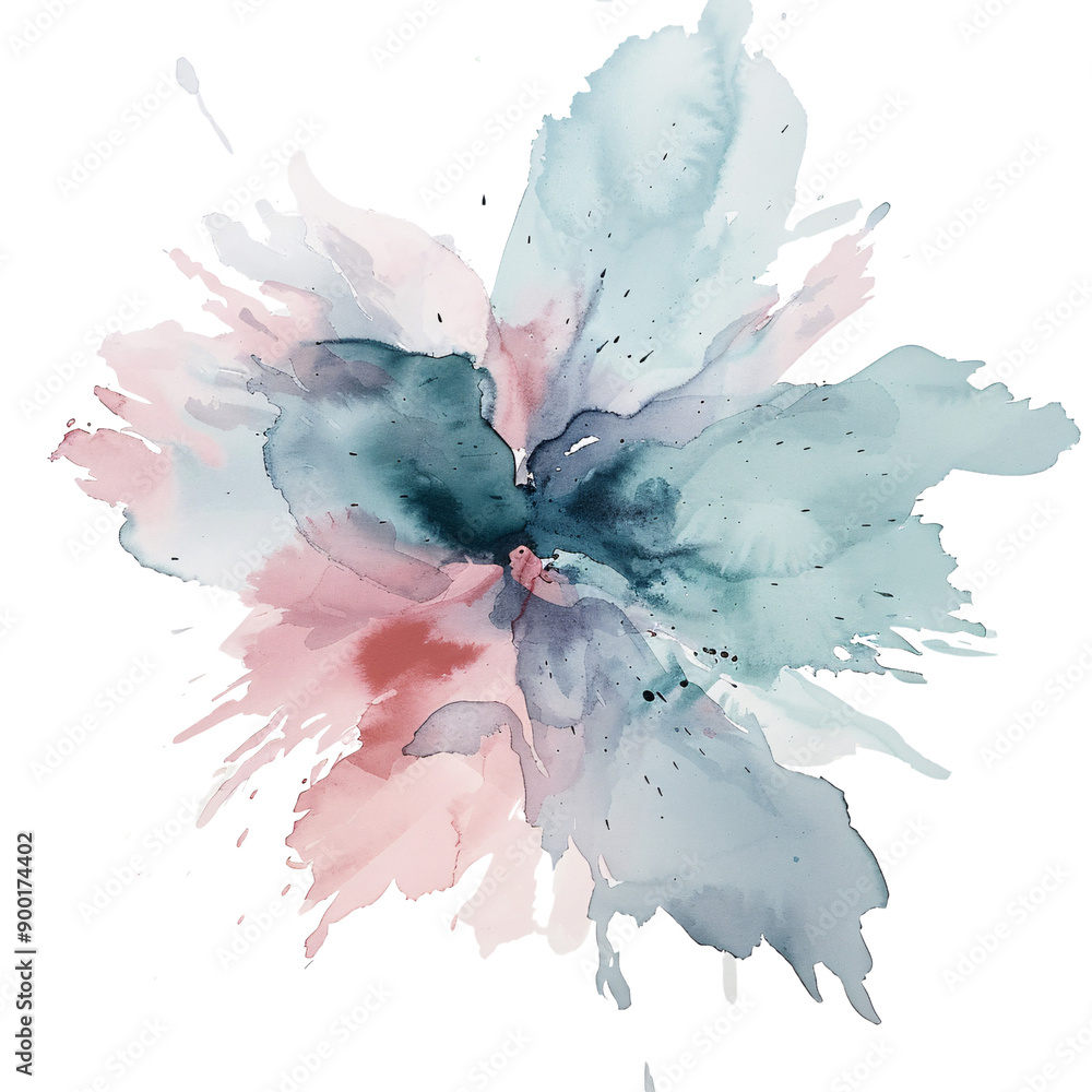 Watercolor with pastel ink splash centered on the paper, featuring ...
