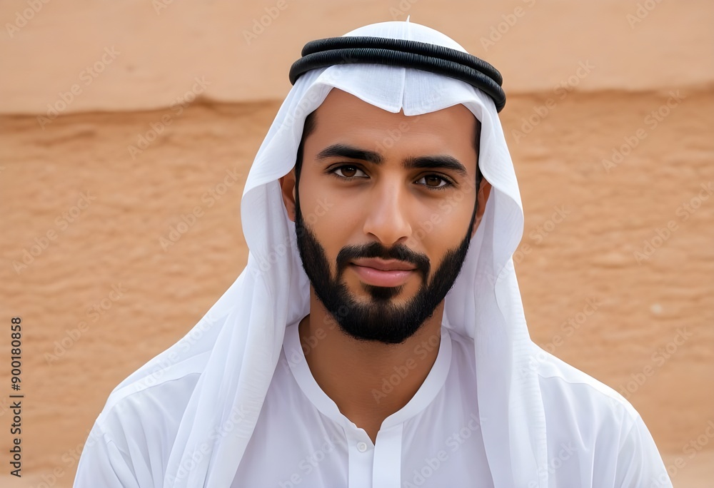 Arab guy with modern beard along with traditional dress and cap in the ...
