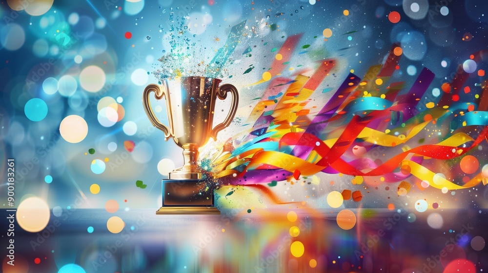 Vibrant trophy with confetti, symbolizing achievement, success, and ...
