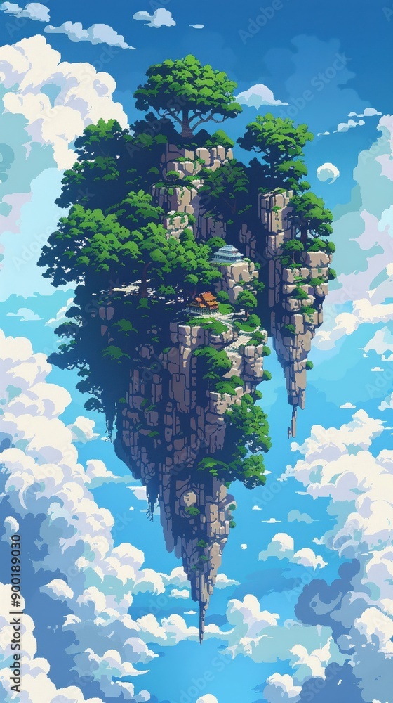 Pixel art floating islands, skyhigh landscape, fantasy setting Stock ...