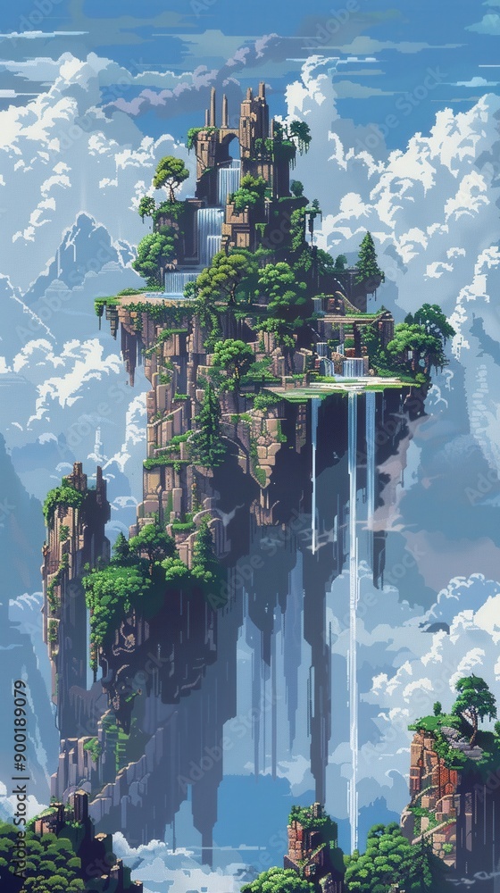 Pixel art floating islands, skyhigh landscape, fantasy setting Stock ...