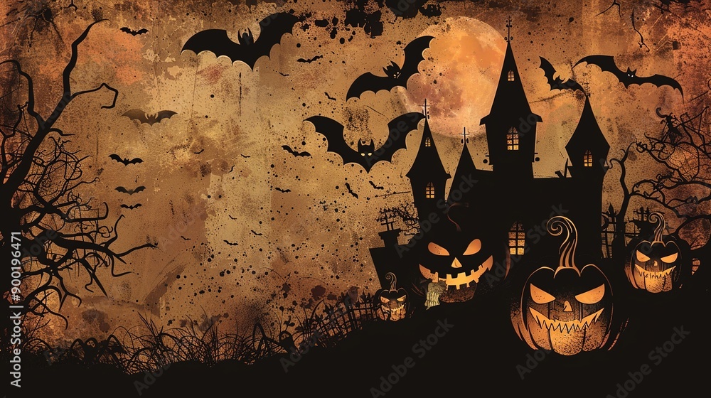 Spooky Halloween Invitation: Vintage Paper Background with Haunted ...