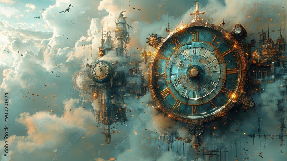 Craft an old engraving style illustration of a steampunk time machine ...