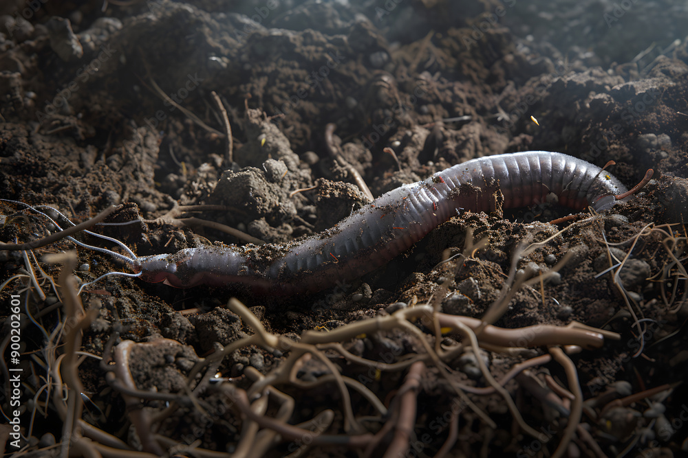 Earthworm Burrowing Through Nutrient-rich Soil, Showcasing Ecological ...