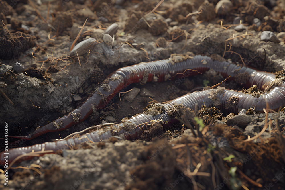 Foto de Earthworm Burrowing Through Nutrient-rich Soil, Showcasing ...