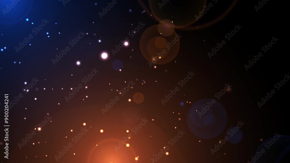 Abstract glittering night particles gleaming in dark light flare ...