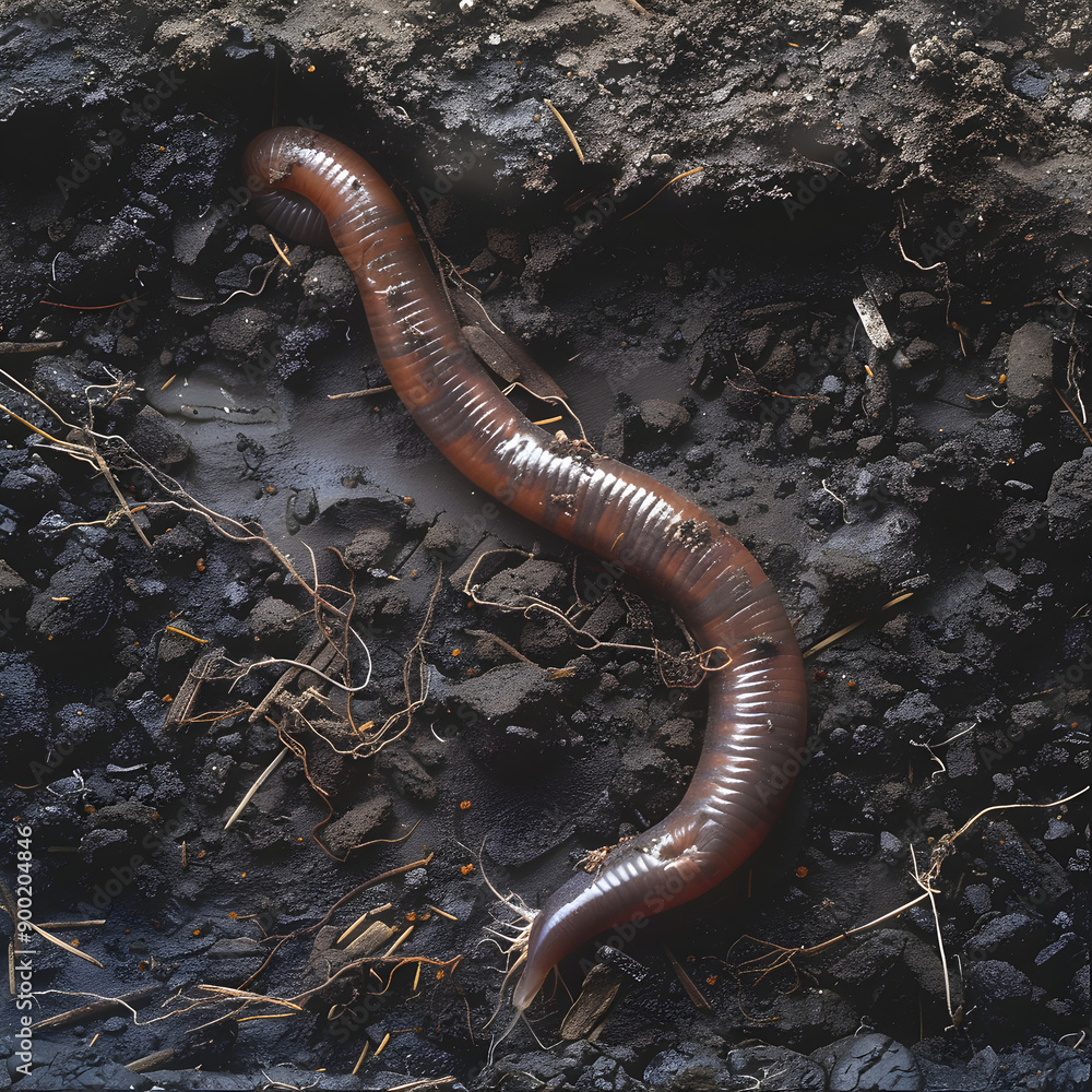 Earthworm Burrowing Through Nutrient-rich Soil, Showcasing Ecological ...