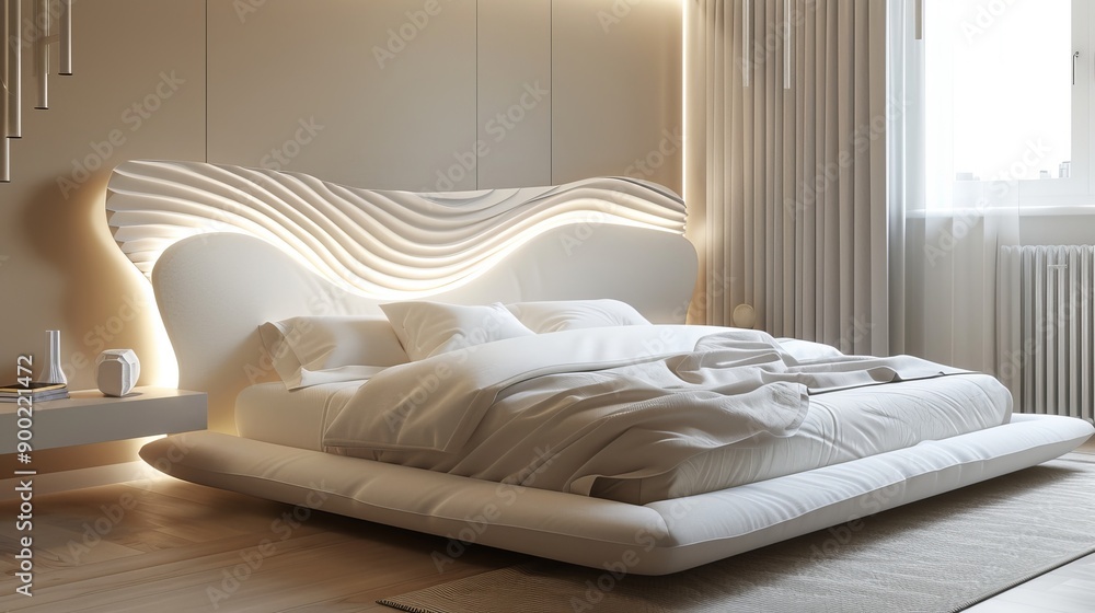 The headboard screen is designed in the form of a terraced field ...