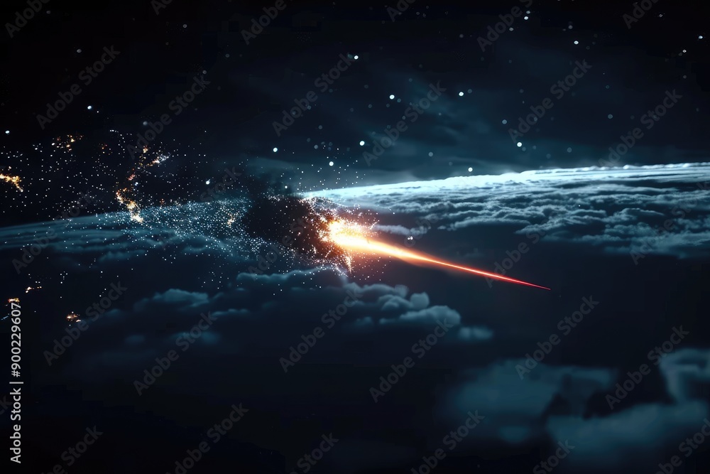 Red Laser Beam Erupting From Planet Surface In Space Stock Illustration ...
