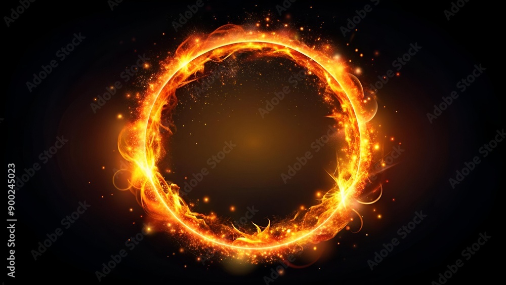 Abstract fire ring isolated on black background. Vector realistic ...