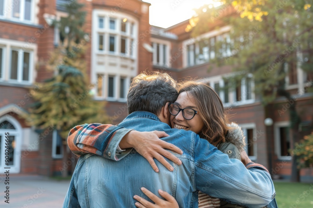Loving Farewell: Emotional Moment as Student Embraces Parents Outside Dormitory | Realistic ...