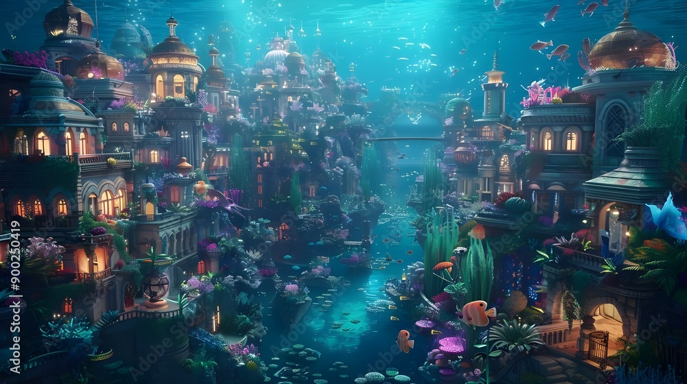 Bustling Underwater Metropolis: Anthropomorphic Sea Creatures Amid ...