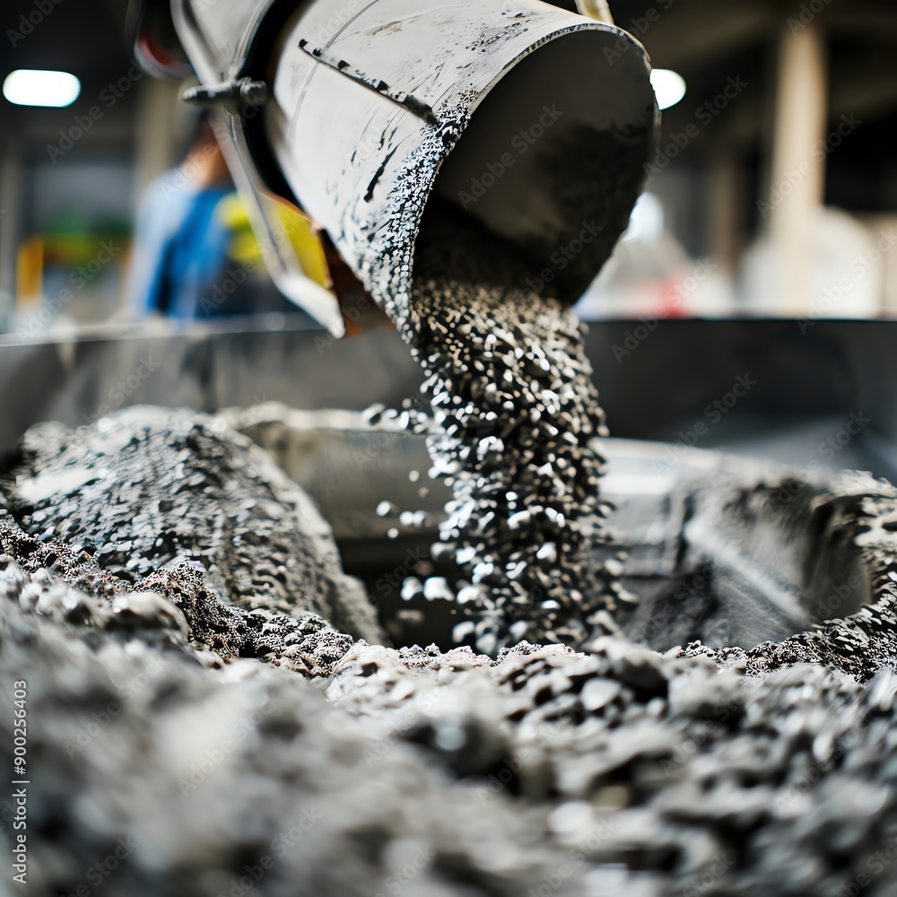 Mixing cement in an industrial mixer, production process, construction ...