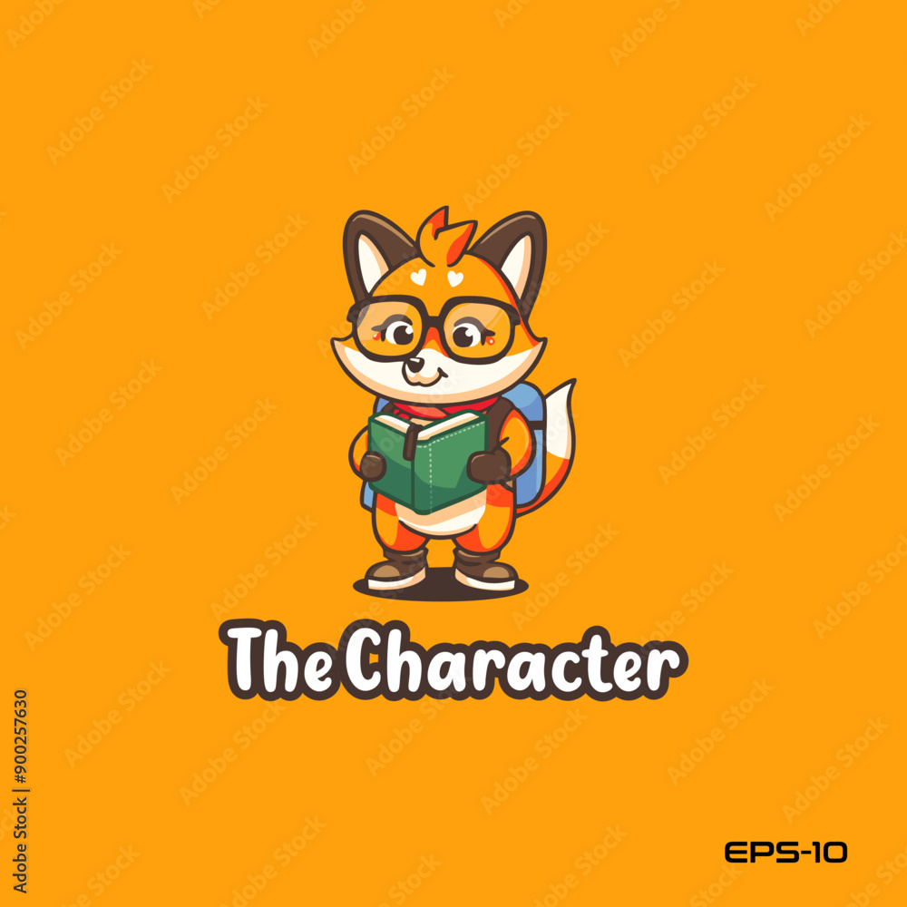 Cute fox reading a book logo, vector, mascot, character, cartoon ...