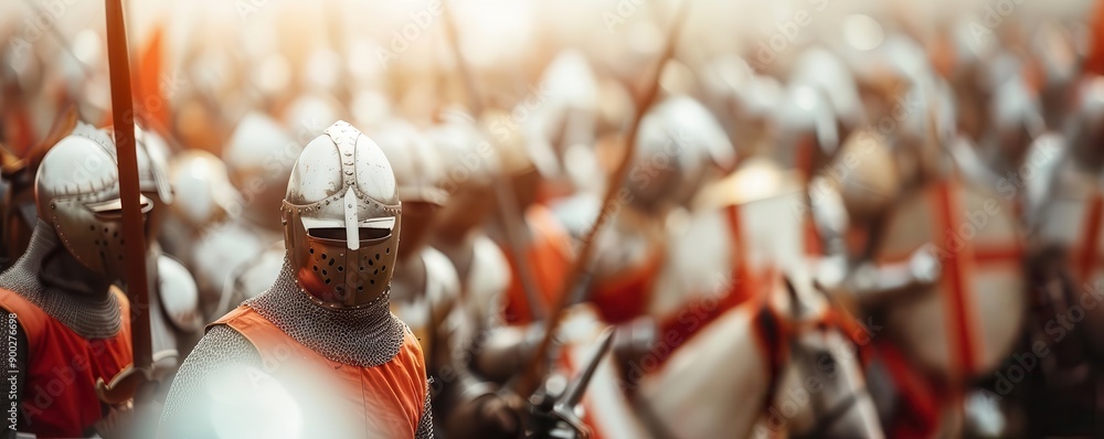 Medieval knights in shining armor with lance and shield ready for ...