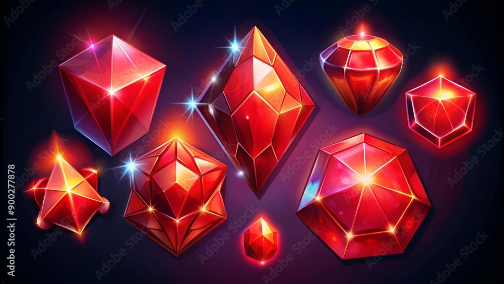 Red shiny fantasy gem stone crystals. Cartoon vector illustration set ...