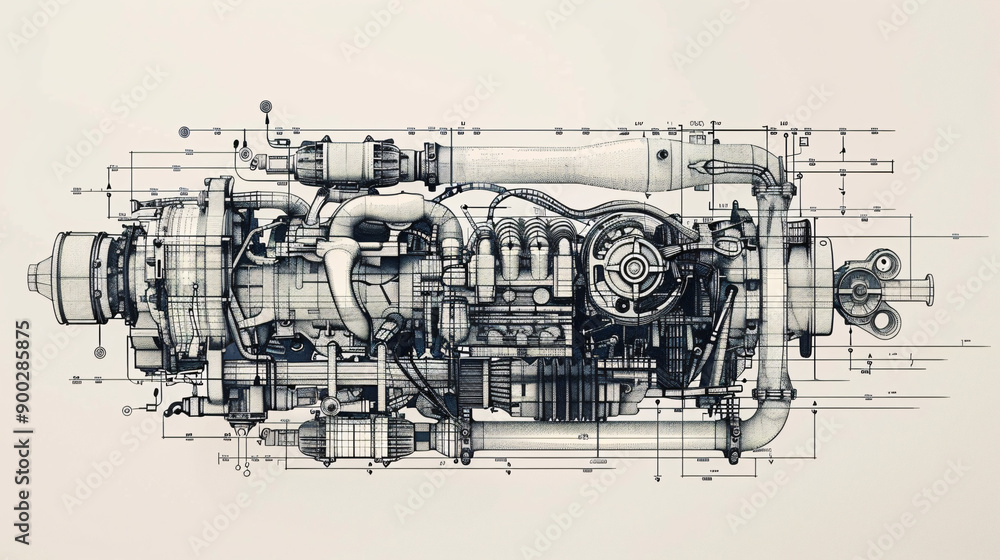 Mechanical engineering engine diagrams, providing detailed ...