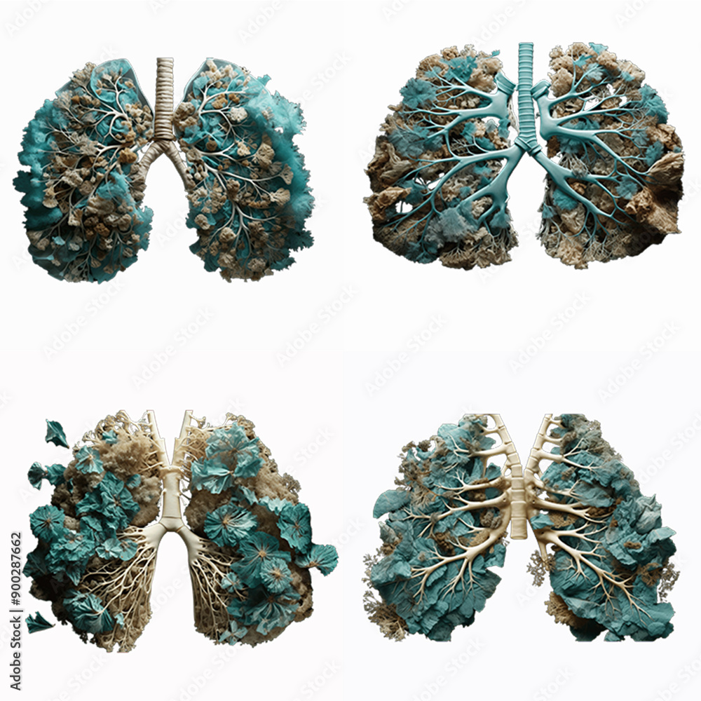 Cigarette poison, lungs burned with turquoise smoke on plain white ...