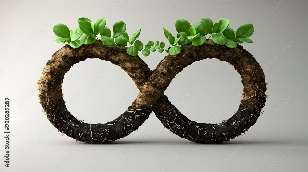 infinity symbol of soil and leaves representing life cycle and renewal ...