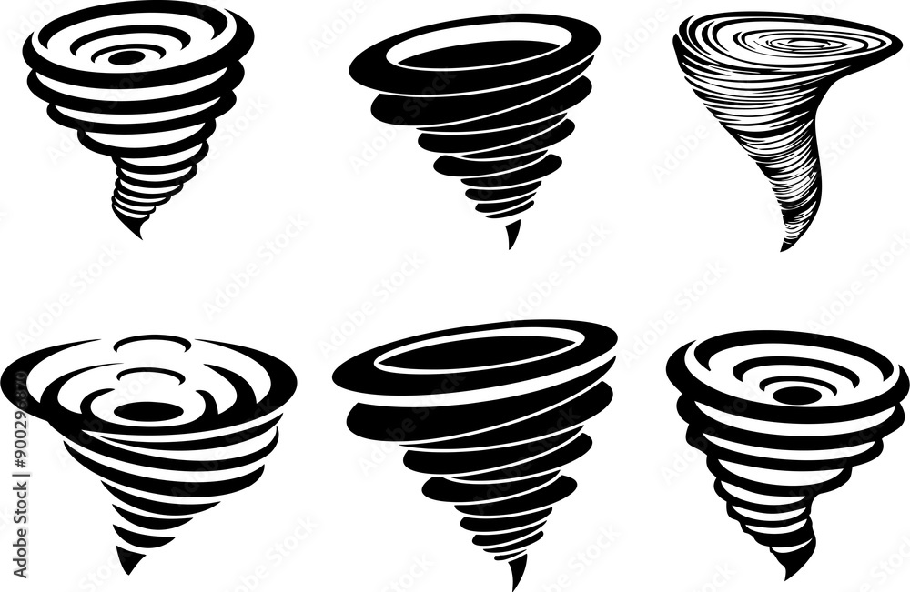 Typhoon, hurricane, tornado symbol icons. Warning poster and banner ...