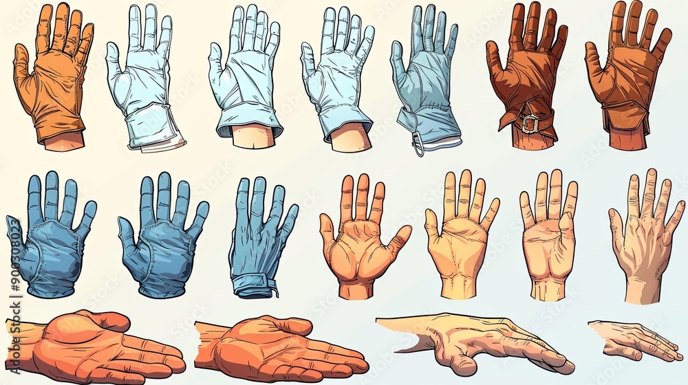 vector, illustration, Vintage cartoon hands in gloves and feet in shoes ...