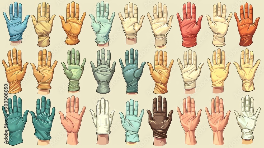 vector, illustration, Vintage cartoon hands in gloves and feet in shoes ...