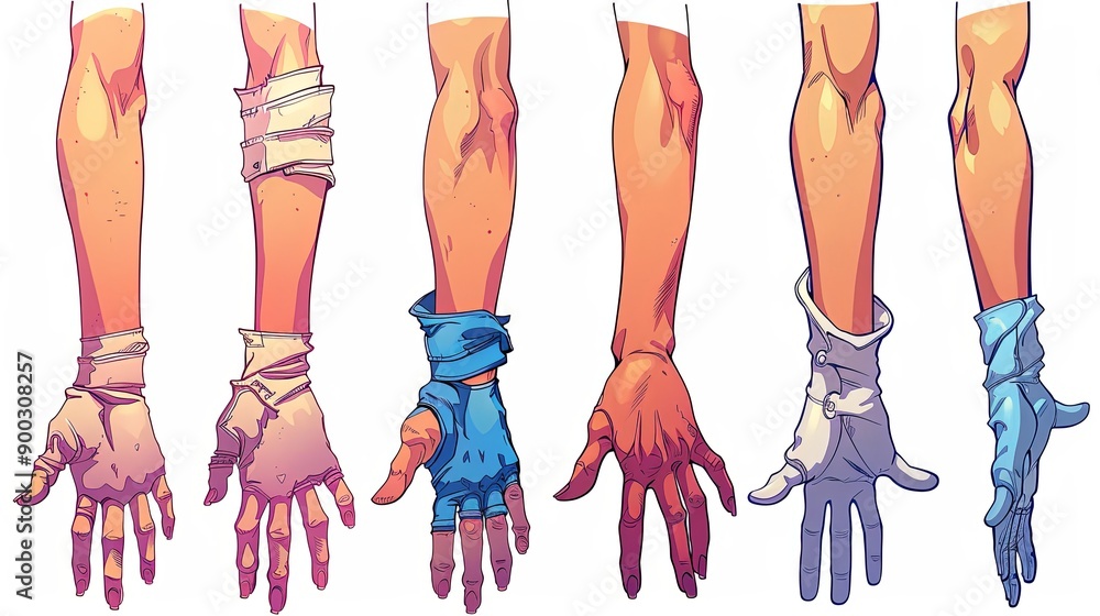 vector, illustration, Vintage cartoon hands in gloves and feet in shoes ...