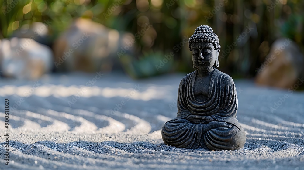Ultra-sharp image of a mindfulness meditation, serene expression, zen ...