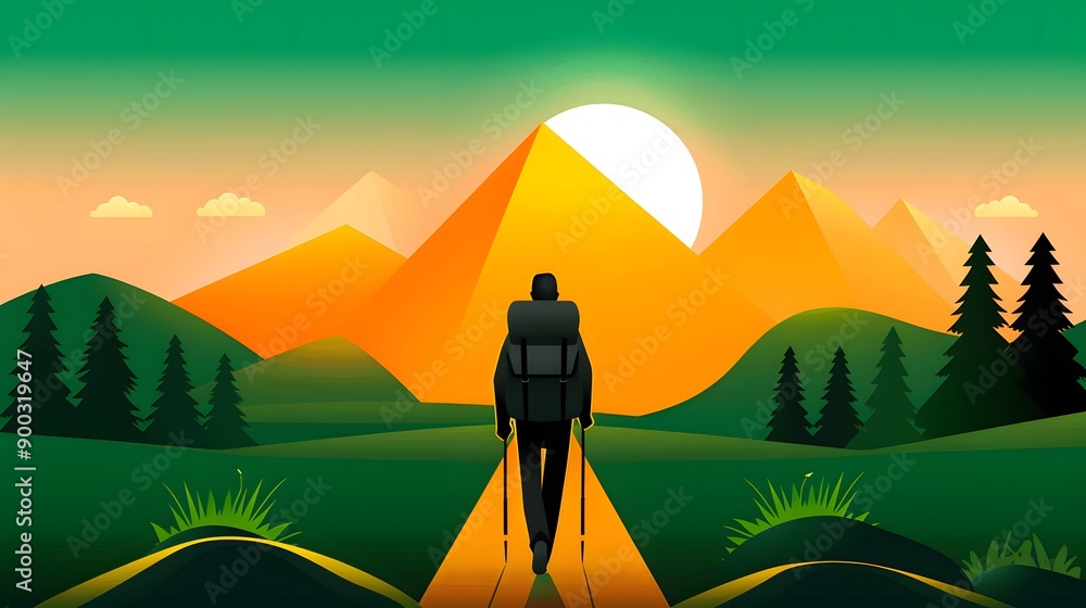 Adventure Awaits - Backpacking Journey Cartoon Illustration in Split ...