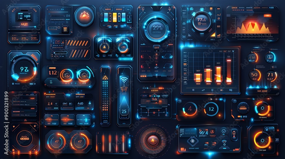 vector, illustration, User interface elements set for Smart home mobile app or web. Kit template ...