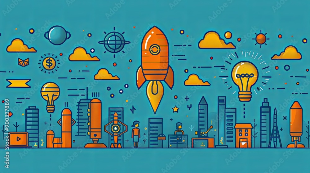 vector, illustration, Startup illustrations set. Flat line vector ...