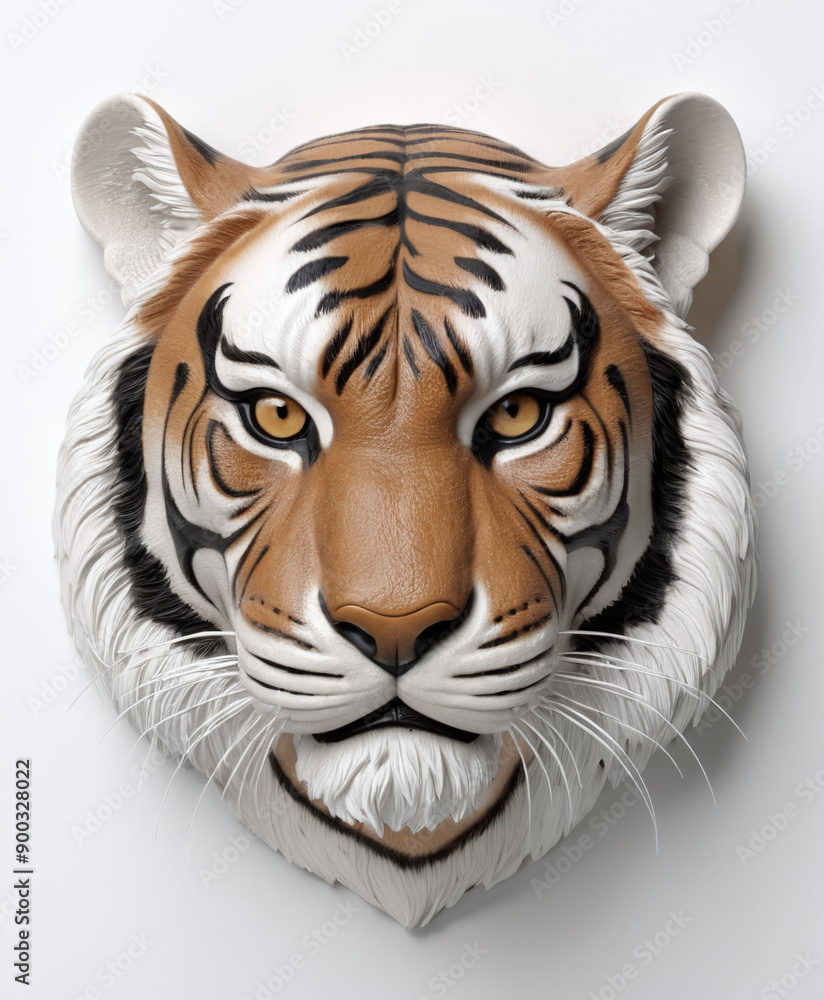 tiger head statue on the wall, created from concrete, resin, 3D render ...