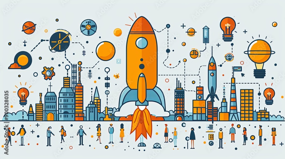 vector, illustration, Startup illustrations set. Flat line vector ...