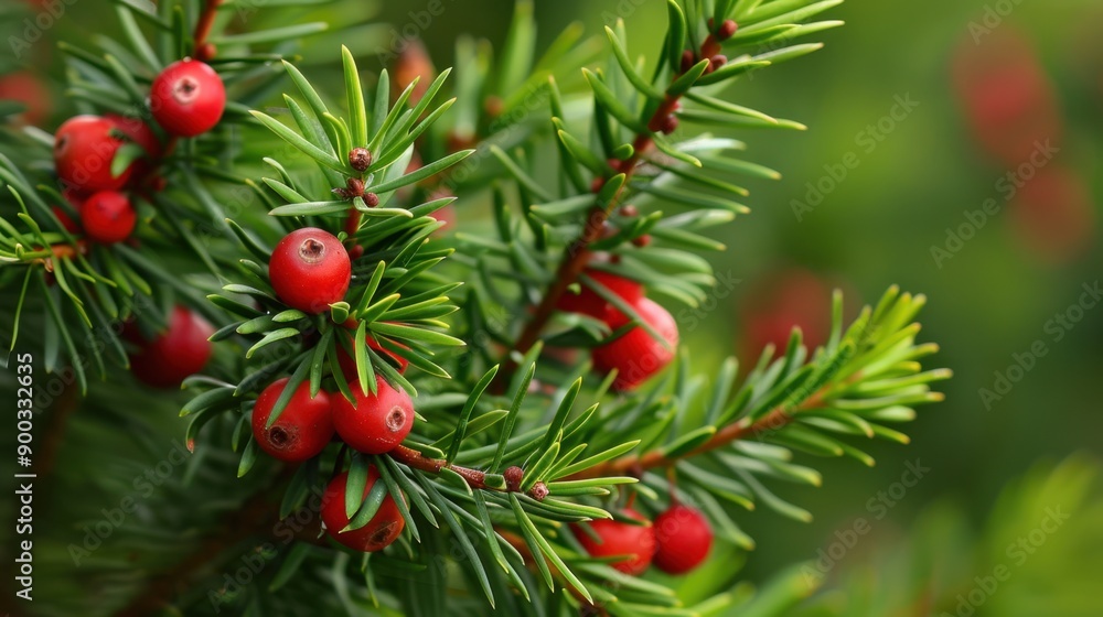 Yew (Taxus): Featuring dark green needles and red, berry-like arils ...