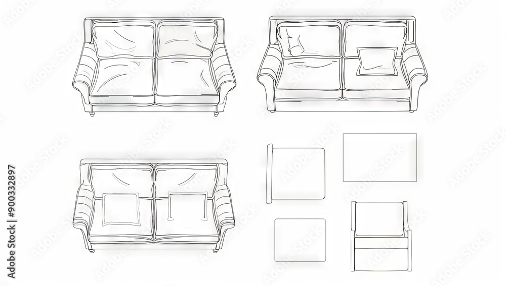 Top view of sofas and couches. Different seats for floor plan. Flat ...