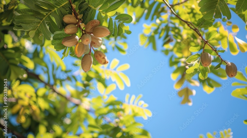 Tamarind (Tamarindus indica): Tropical trees with feathery leaves and ...