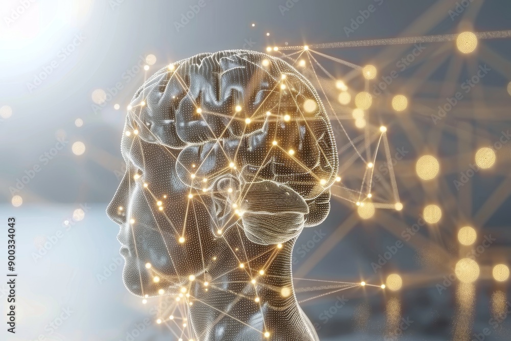 Dual human profiles interconnected with golden neural pathways ...
