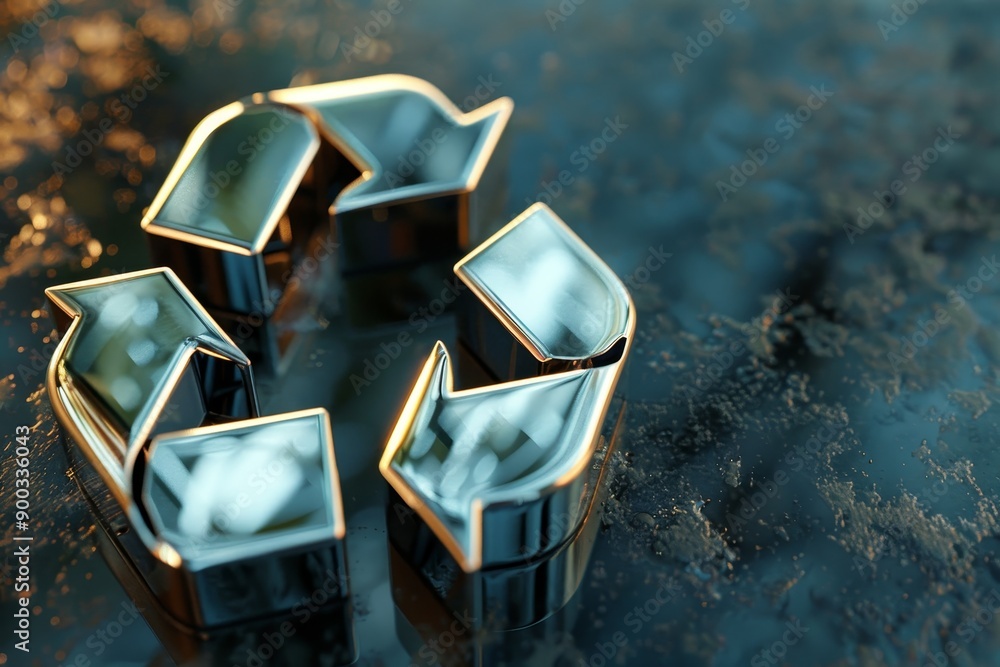 metal recycling symbol on rusty surface, 3D styled icon representing ...