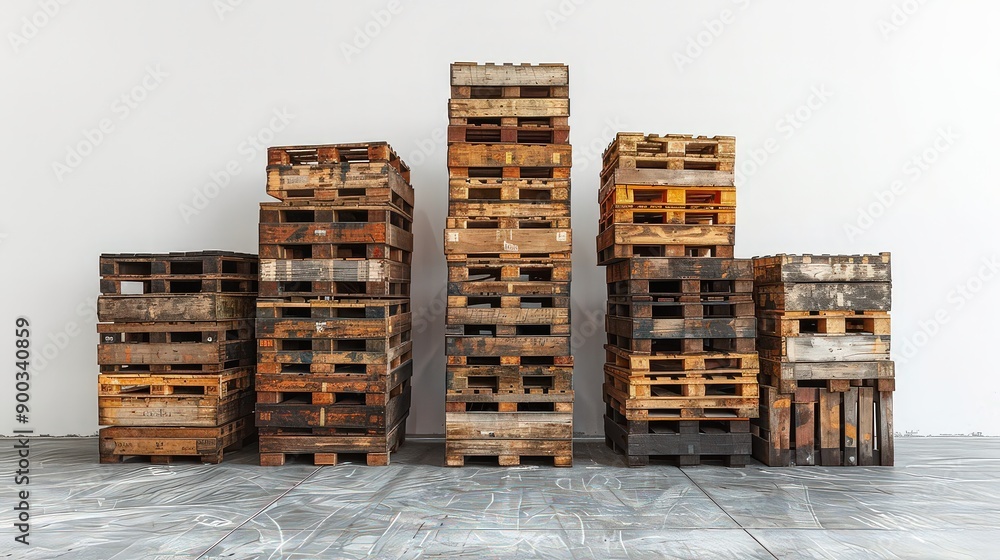 Photograph neatly stacked pallets in an organized warehouse, set ...