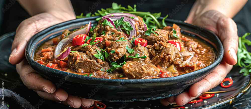 cook serving a Hunkar Begendi or Sultan's Delight, a traditional ...