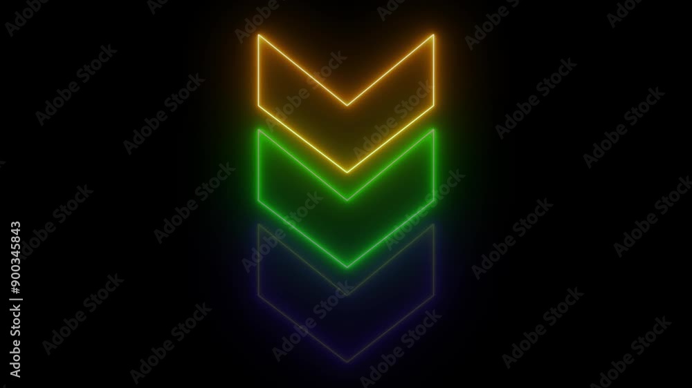 Neon glowing arrow sign animated on a black background. looping arrow ...