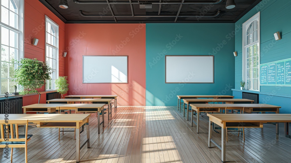 split-screen comparison of a traditional classroom with chalkboards and ...