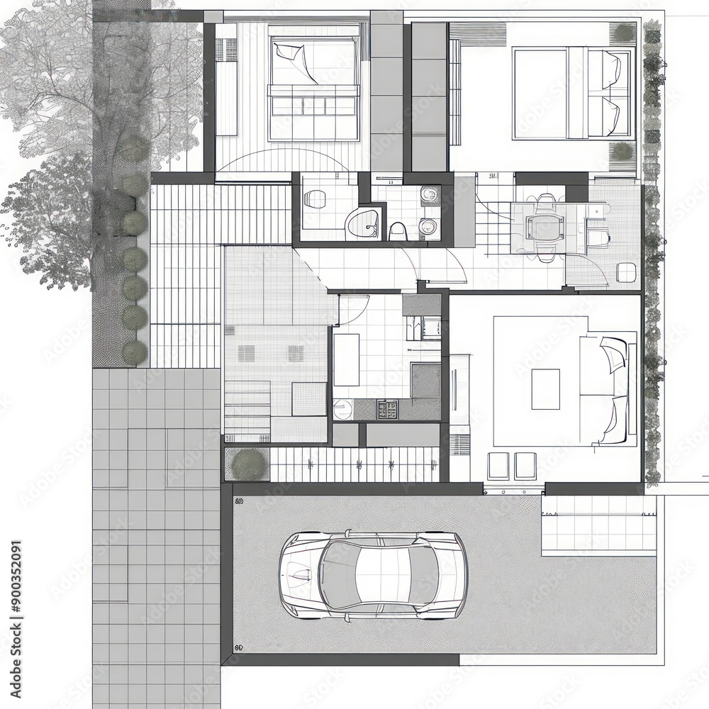 An architectural 3d blueprint sketch of a home, illustrating the design ...