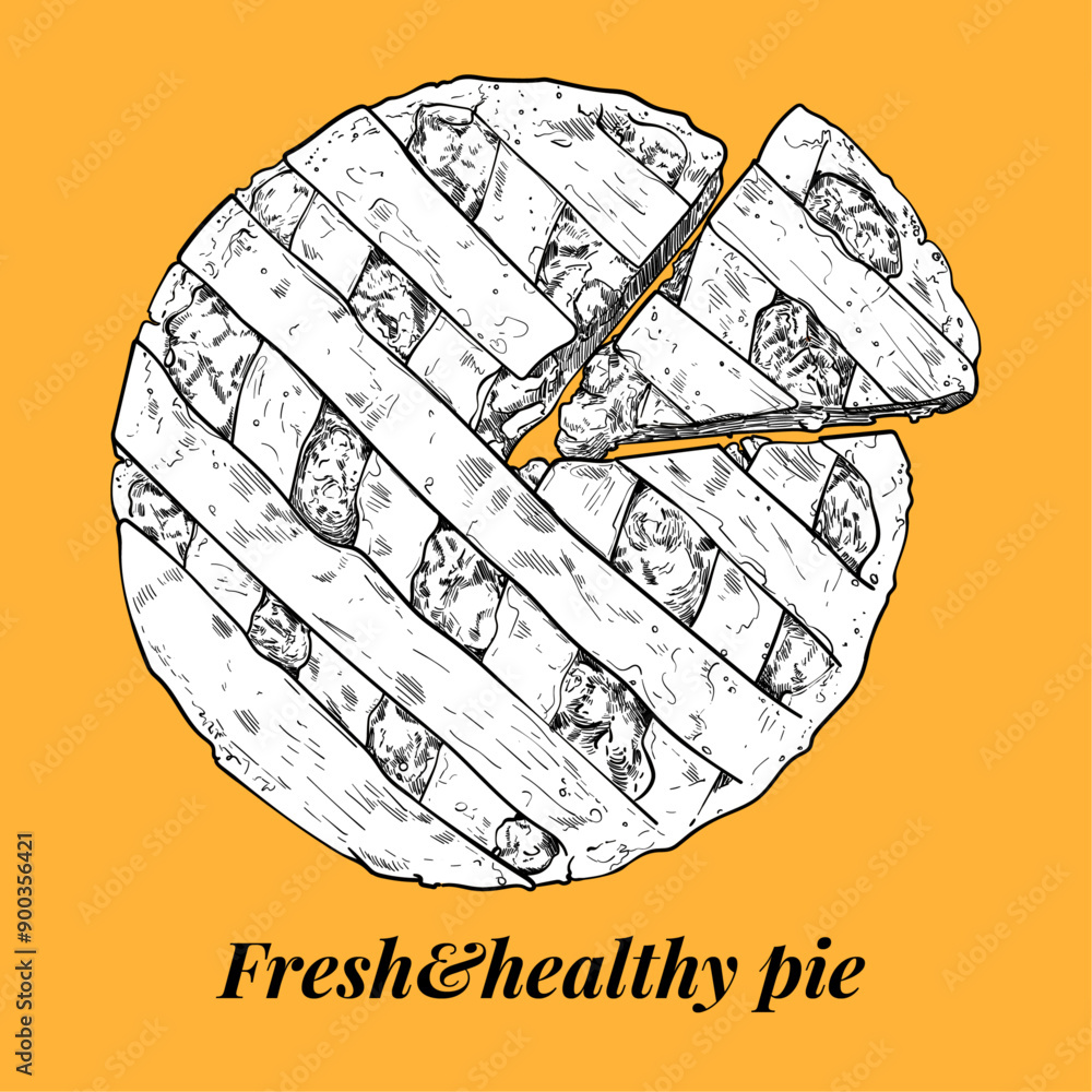 Vetor do Stock: Hand drawn vector fruit pie. Top view of a fresh pie ...