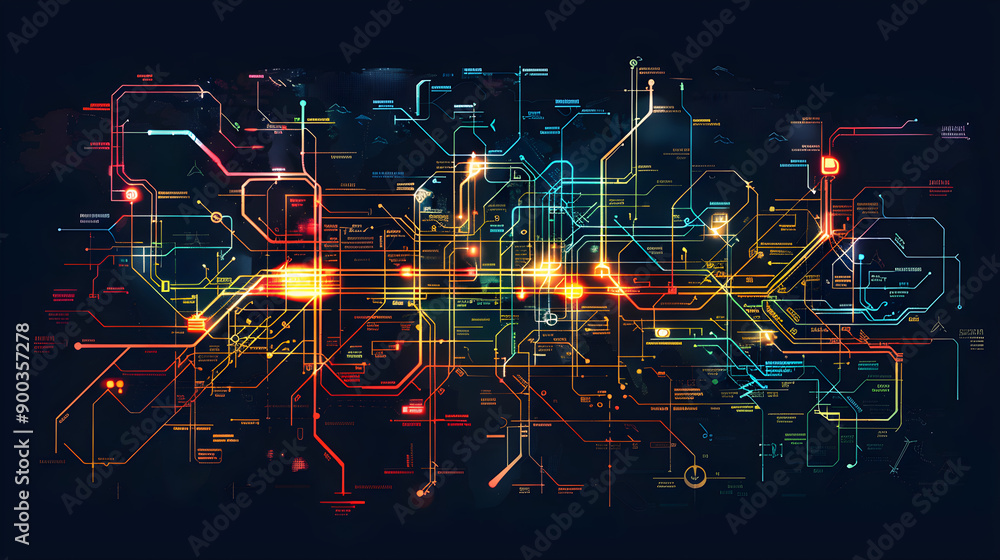 A simplified and detailed map showing the routes of a public ...